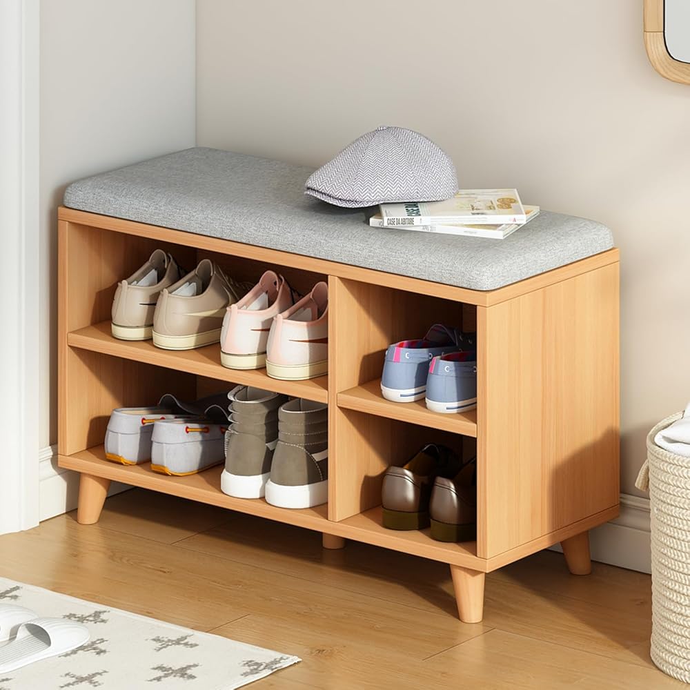 IOTXY Shoe Bench with Storage Shelf - 2-Tier Footwear Rack with Cushion ...