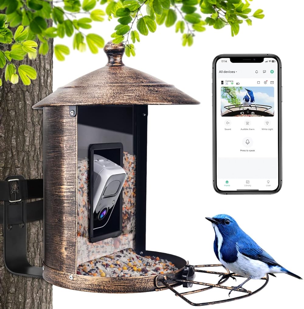 Smart Bird Feeder Camera with Motion Activated, Metal Bird Feeder with ...