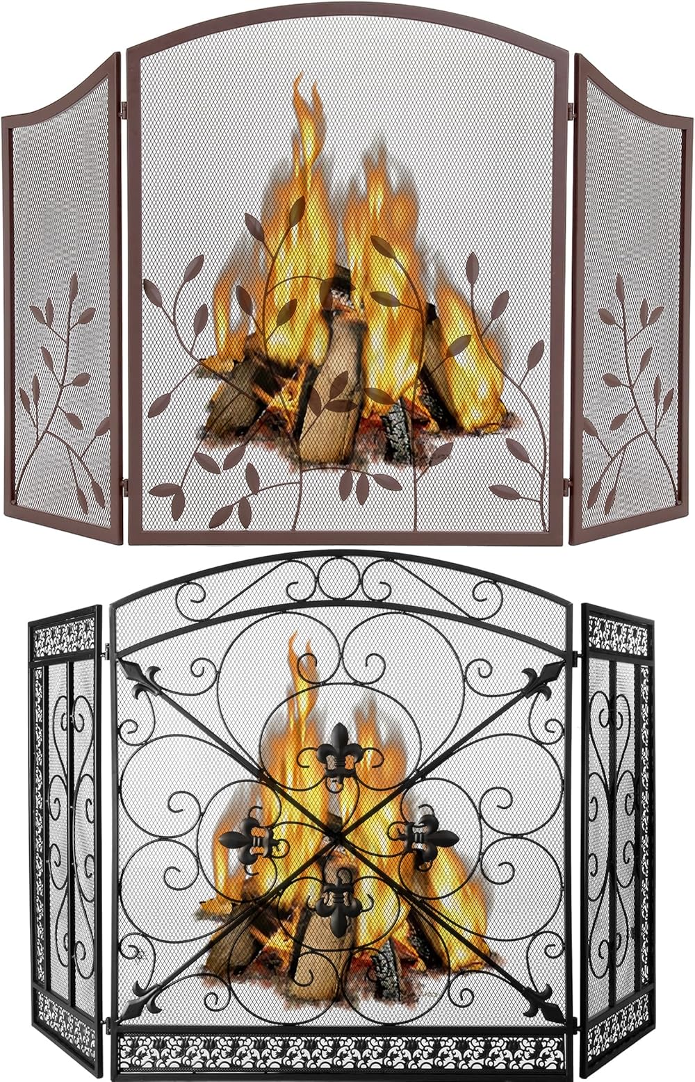 WICHEMI Fireplace Screen 3 Panel Folding Fireplace Screens Metal ...