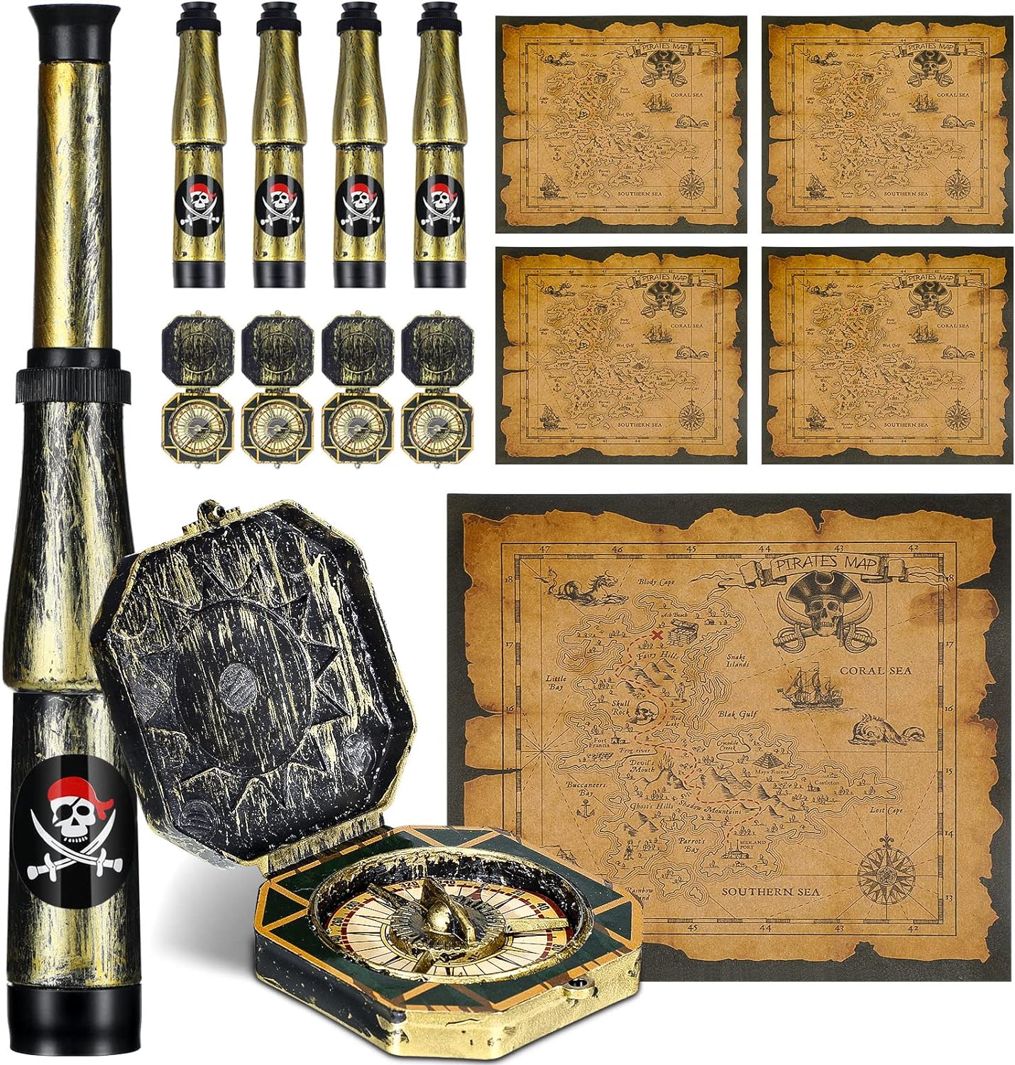 12 Pcs Plastic Mini Pirate Telescopes Pirate Treasure Map Pirate ...