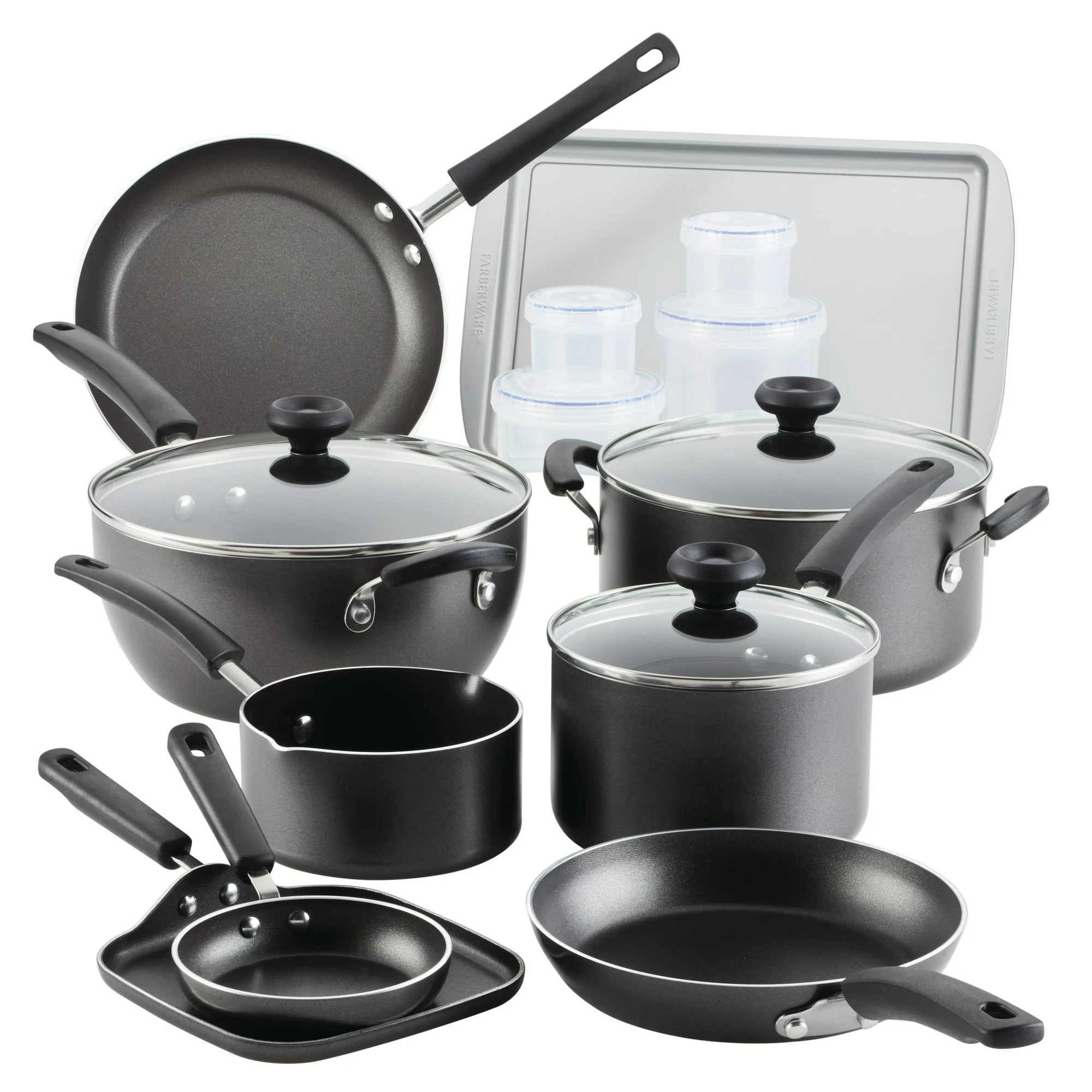 Farberware 20-Piece Easy Clean Aluminum Nonstick Cookware Pots and Pans ...