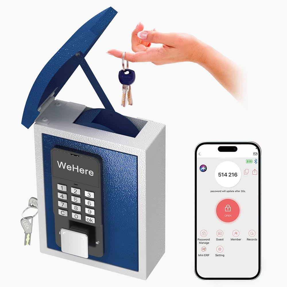 WeHere Key Lock Box Wall Mount with Key Drop Slot, Key Drop Box, Smart ...