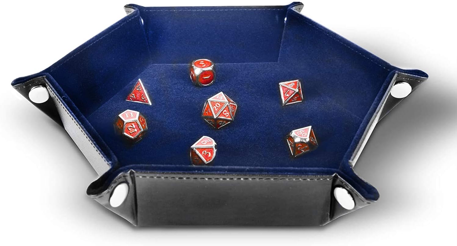Folding Hexagon Dice Tray PU Leather and Blue Velvet for dice Rolling ...