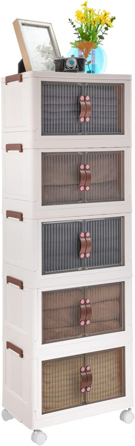 5 Tier Plastic Storage Bins with Wheels 17Gal,Stackable storage ...