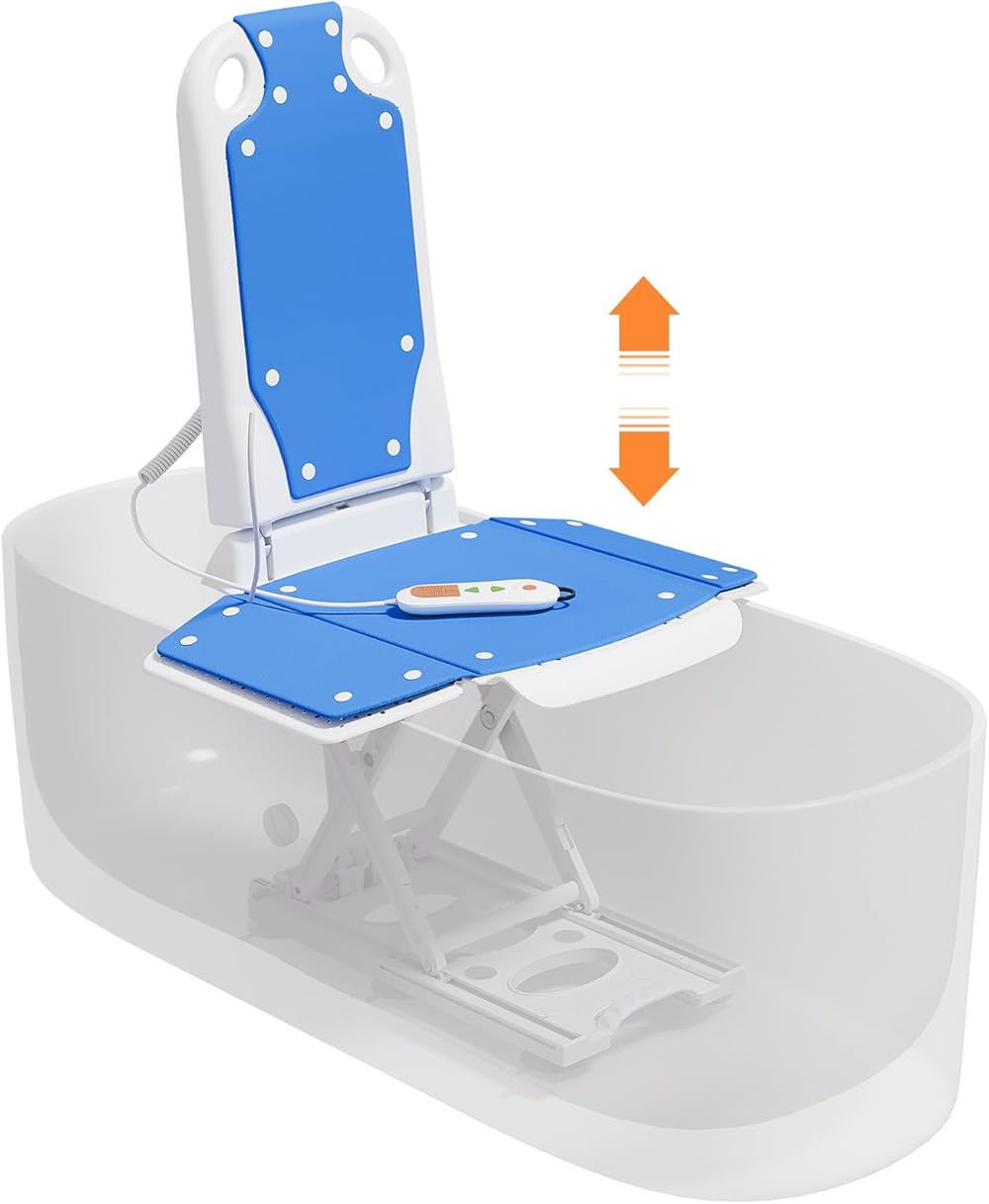 Electric Bath Lift Chair, IP68 Waterproof Shower Chair with Height ...