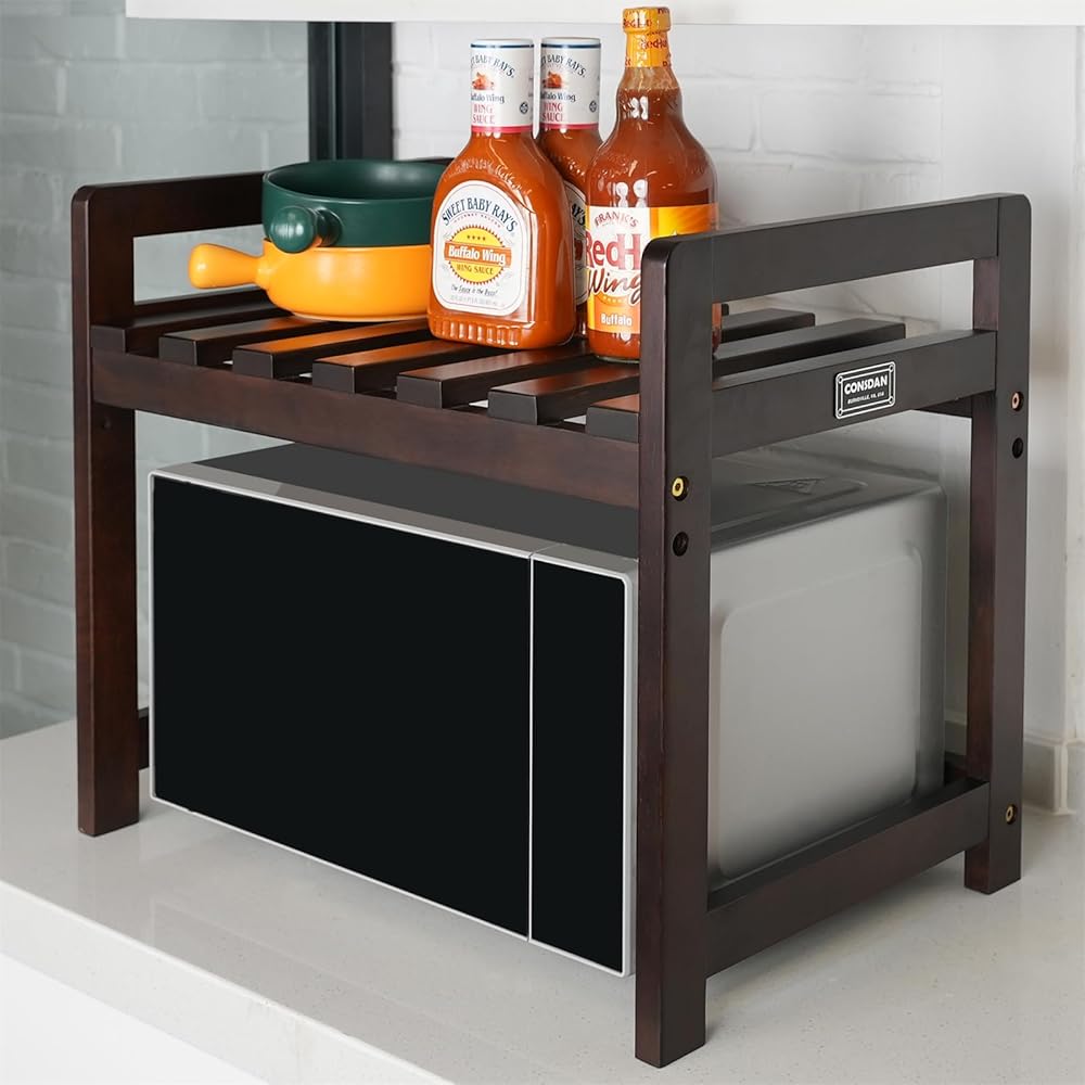 CONSDAN Microwave Stand, USA Grown Hickory Microwave Shelf, Wooden ...