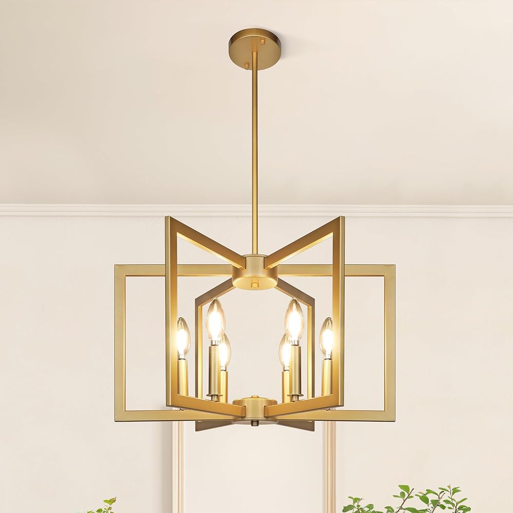 6-Light Gold Pendant Light, Modern Farmhouse Dining Room Light Fixtures ...