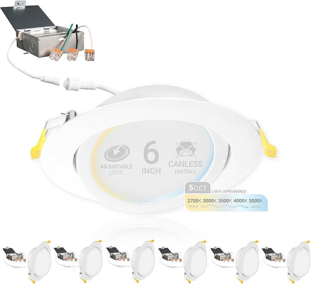 NUWATT | 6 Pack | 6 Inch Gimbal Ultra-Thin LED Recessed Light, 2700K ...