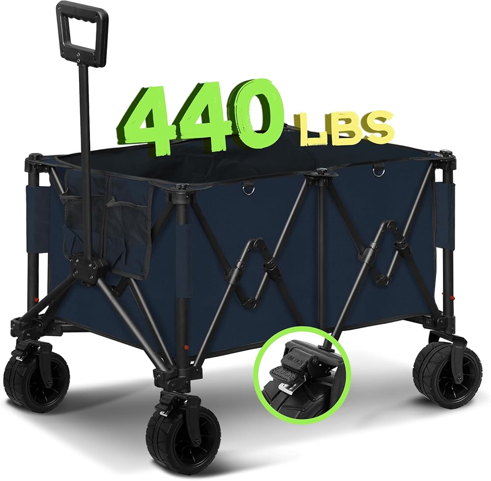 Wagon Cart with Wheels Foldable, 440lbs 240L Heavy Duty Folding Camping ...