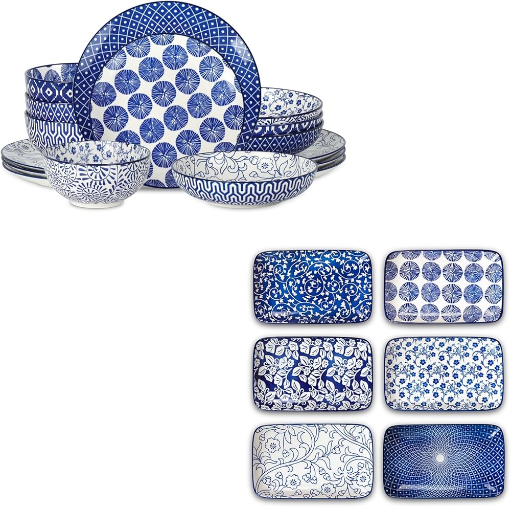 Selamica Ceramic 16 Pieces Dinnerware Set for 4 + 8 Inch Rectangular ...