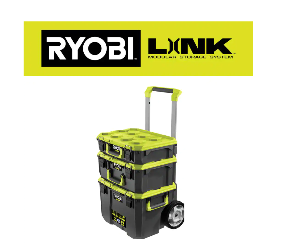 RYOBI STM201 LINK Rolling Tool Box with STM102 LINK Medium Tool Box and STM101 LINK Standard ...
