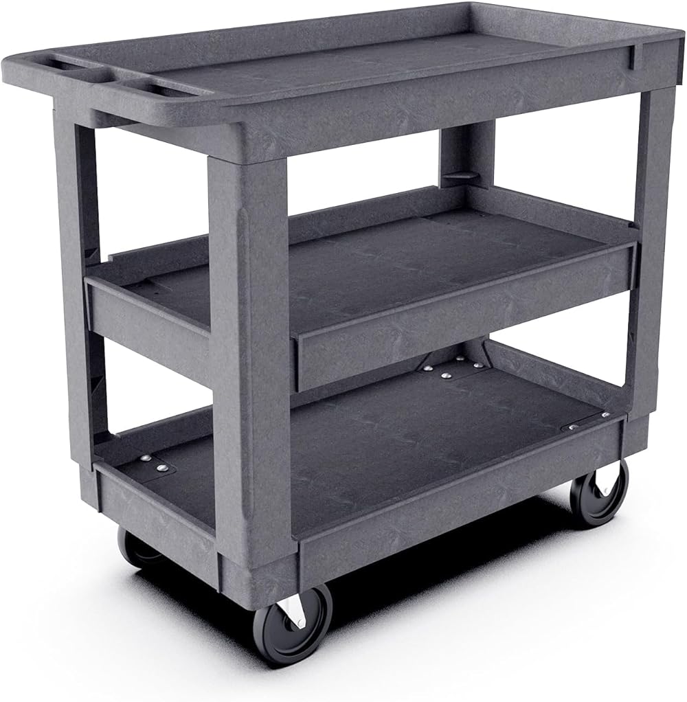 3 Shelf Utility Cart, Heavy Duty Plastic Service Cart, 750 lbs Capacity ...