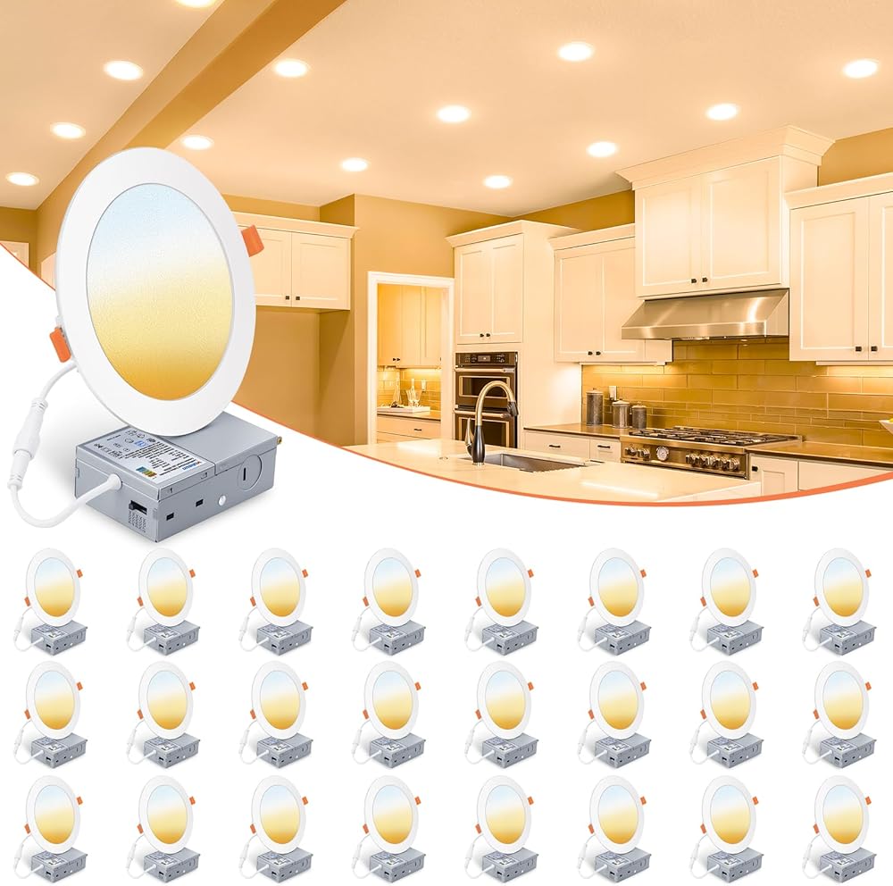 VOLISUN 24 Pack 6 inch Recessed Lighting, 5CCT Ultra-Thin LED Recessed Light with Junction Box ...