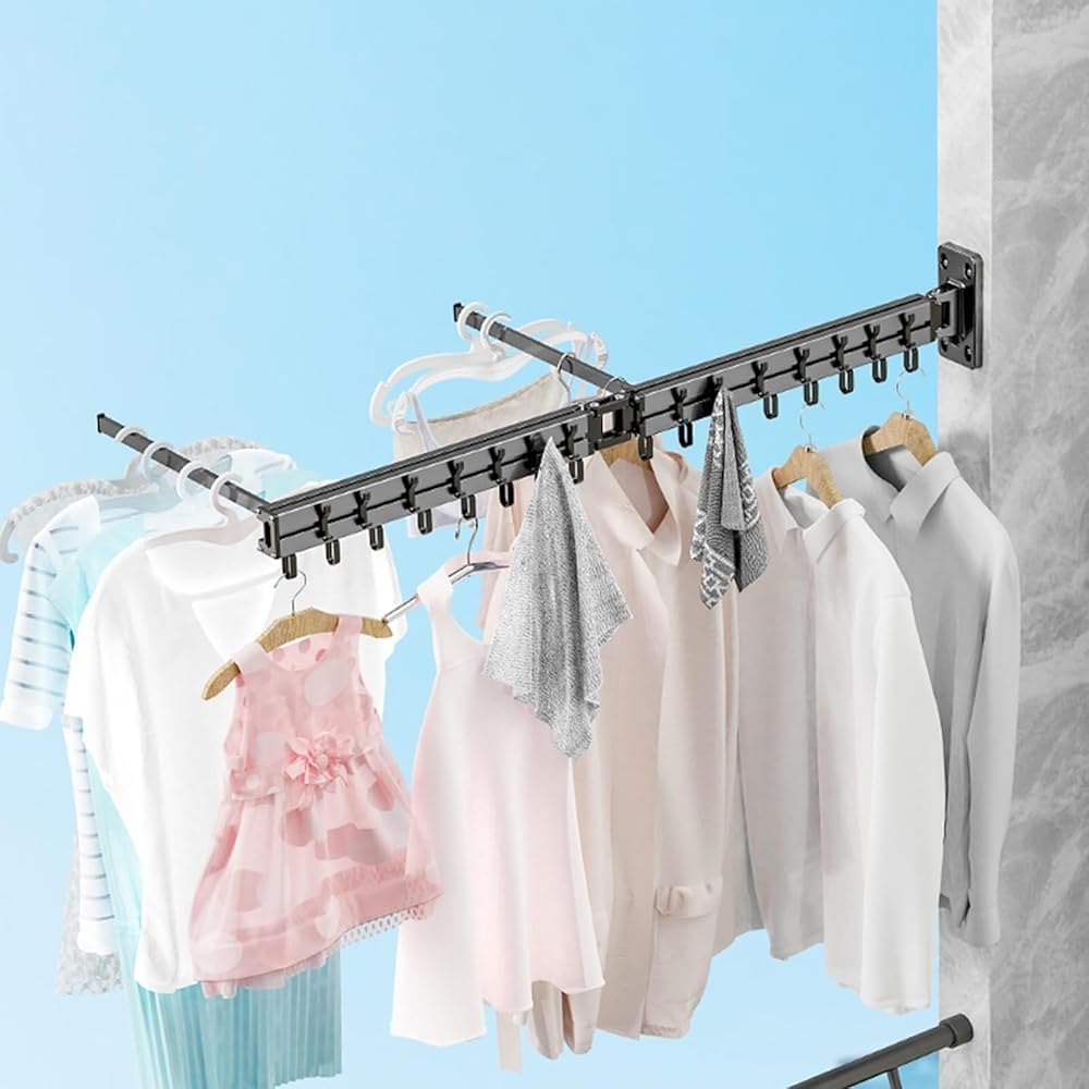 Clothes Drying Rack Wall Mount, Foldable Laundry Drying Rack with 180 ...