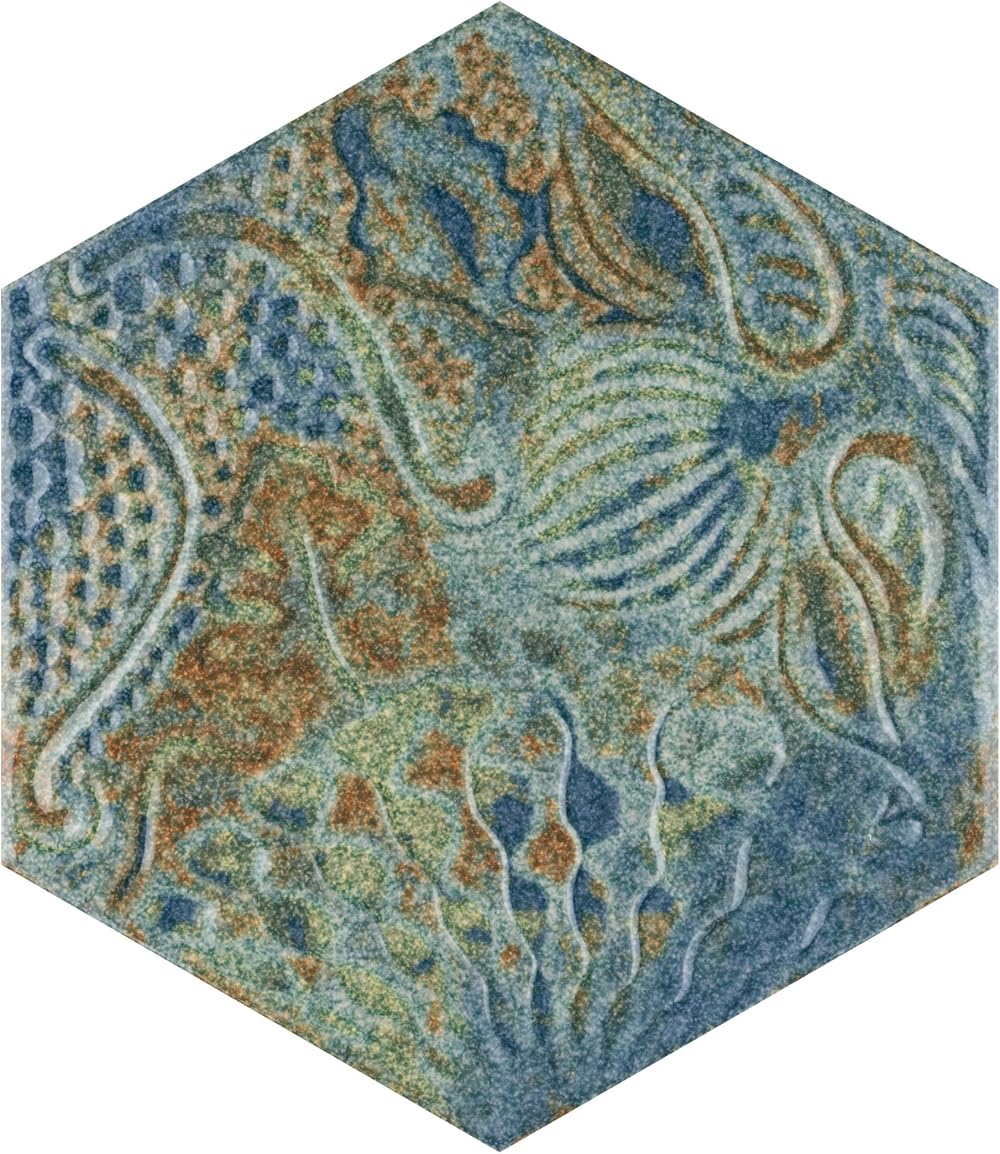Merola Tile Gaudi React Hex Ocean 8-5/8" x 9-7/8" Porcelain Floor and ...
