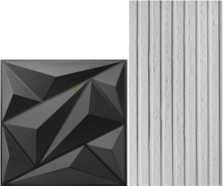 33 Pack Diamond 3D Wall Panels 12'' x 12'' and 4 Pack 24" x 48" Cement ...