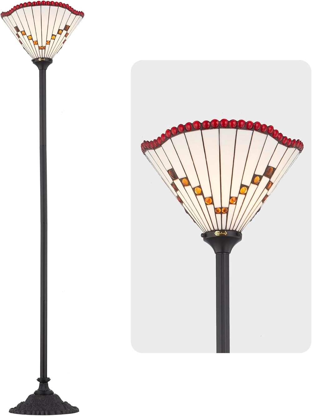 Tiffany Style Torchiere Floor Lamp-Stained Glass Art Nouveau Floor or ...