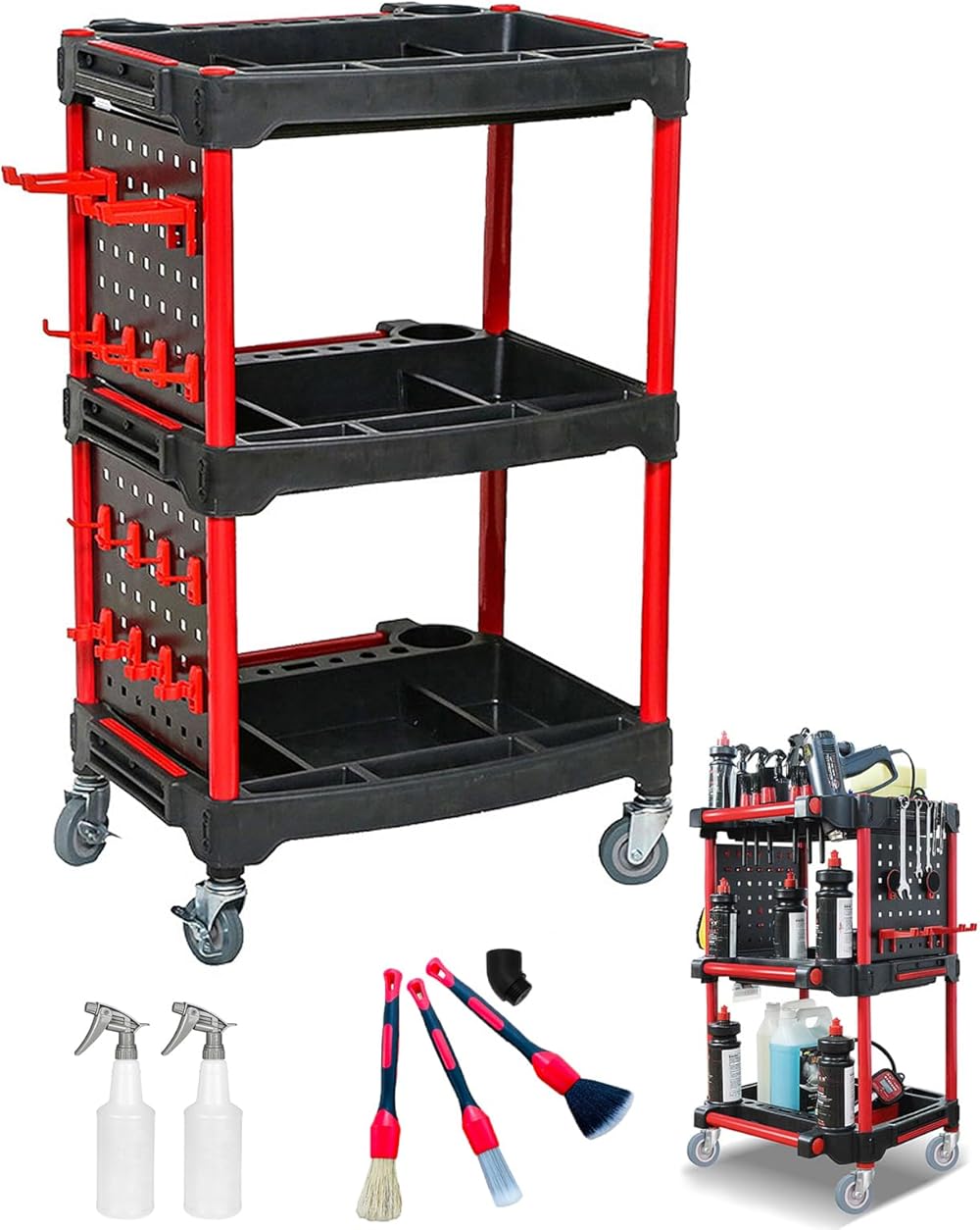 Auto Detailing Tool Cart,3 Tier Rolling Utility Detailing Cart with ...