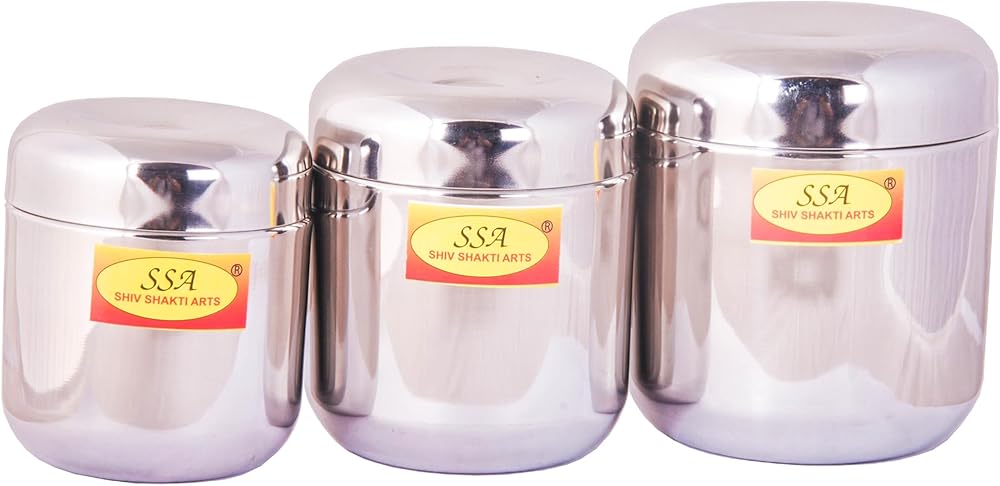 Steel Dibba Container Set of 3 Premium Mirror Finish for Kitchen ...