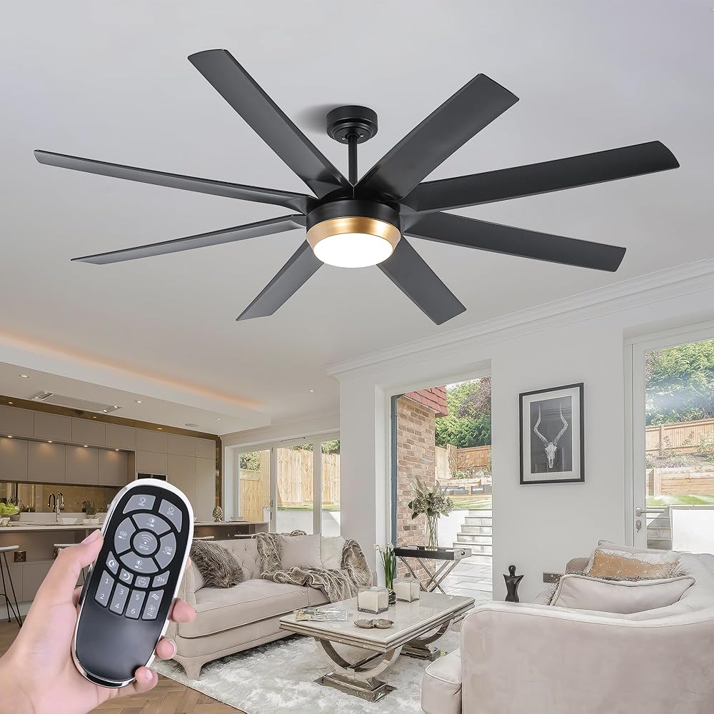 72" Large Ceiling Fan - Black and Gold Ceiling Fan with Light and ...