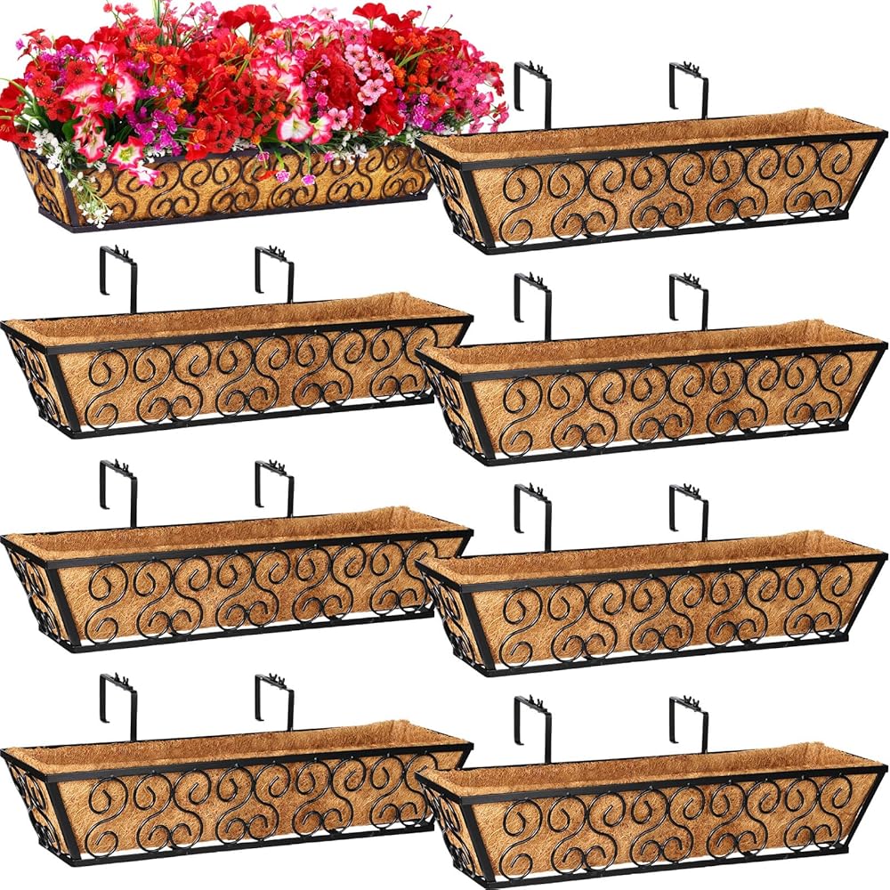 8 Pack Window Railing Planter Box Deck Railing Planter Boxes with ...