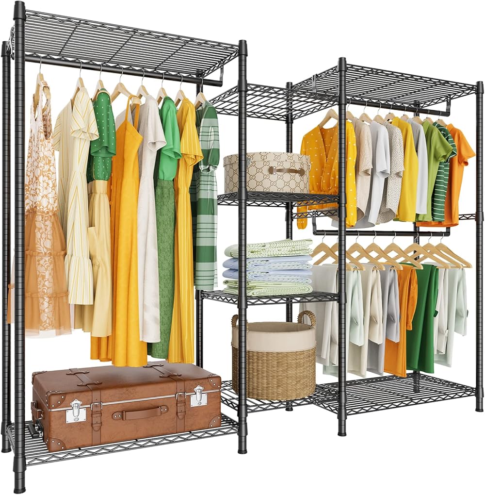LEHOM G6 Wire Garment Rack Heavy Duty Clothes Rack Compact Size Armoire ...