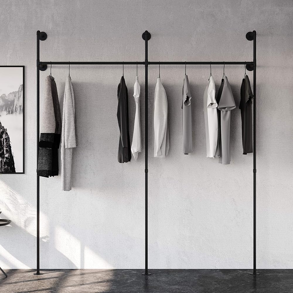 pamo Industrial pipe clothing rack metal black - Wall mounted clothes ...