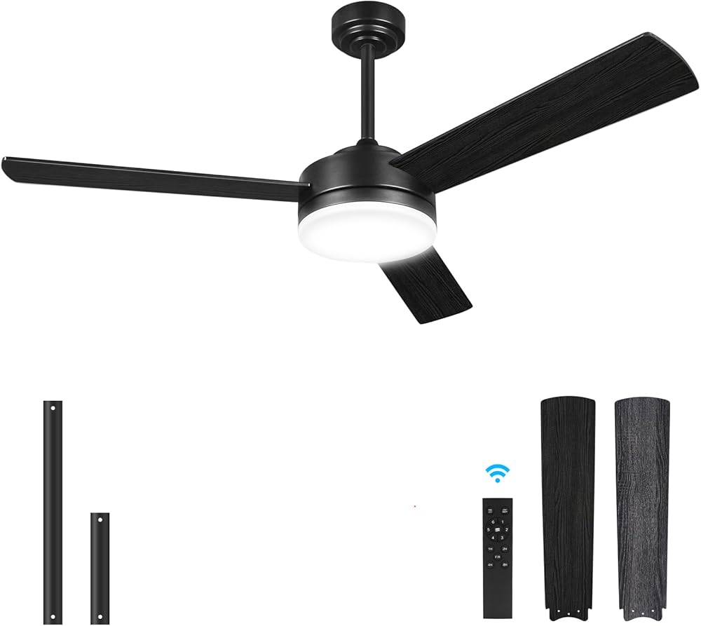 Black Ceiling Fans with Lights and Remote, Modern Ceiling Fan, Indoor ...