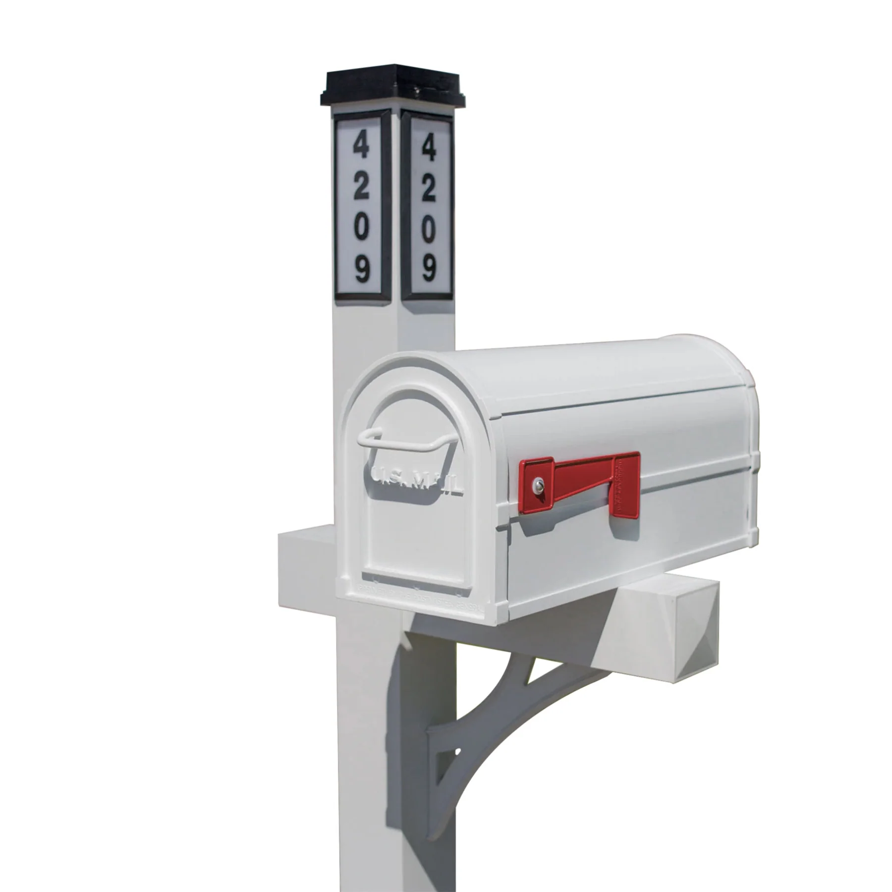 BrightLight Mailbox Solar Illuminated Single Post 2 Door Mailbox Kit ...