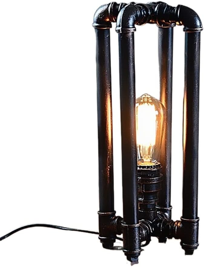 Modern Vintage Industrial Wrought Iron Square Tube Table Lamp Desktop ...