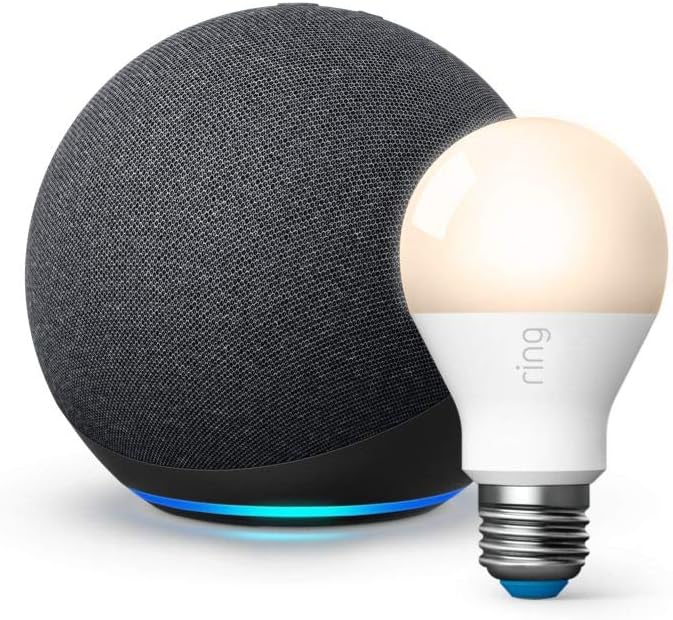 All-new Echo (4th Gen) - Charcoal - bundle with Ring A19 Smart LED Bulb ...