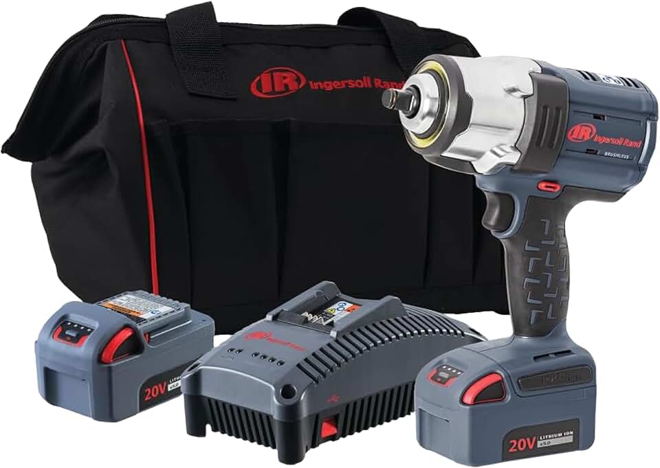 Ingersoll Rand W7152-K22 20V High-torque 1/2" Cordless Impact Wrench Kit, 1500ft-lbs Torque, 2 ...
