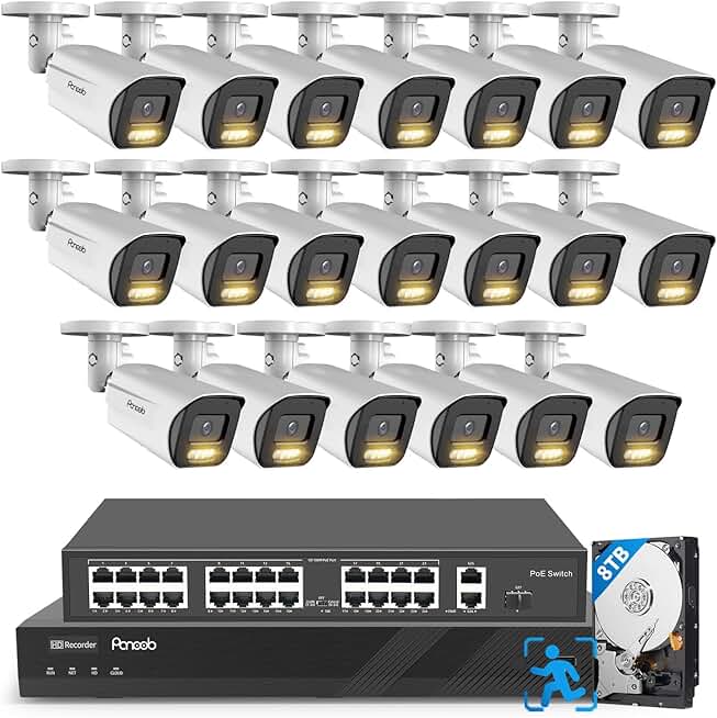 32 Channel Security Camera System 4K, 20x 8MP PoE IP Bullet Cameras with Spotlight Color Night ...