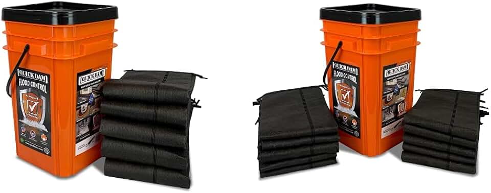 Quick Dam Grab & Go Flood Kit Includes 5-10ft Flood Barriers in Bucket ...