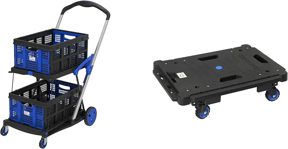 LEADALLWAY Grocery Shopping Cart with 2 Storage Crates Multi Use ...