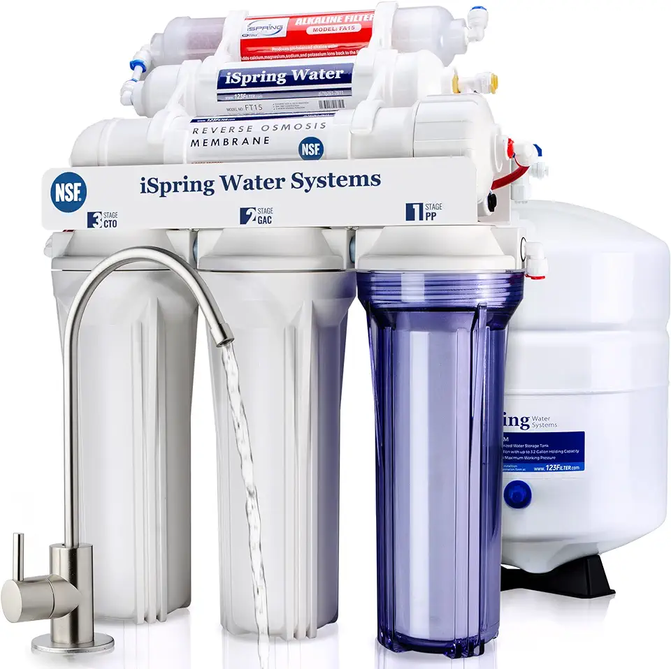 iSpring RCC7AK, NSF Certified 75 GPD, Alkaline 6-Stage Reverse Osmosis ...