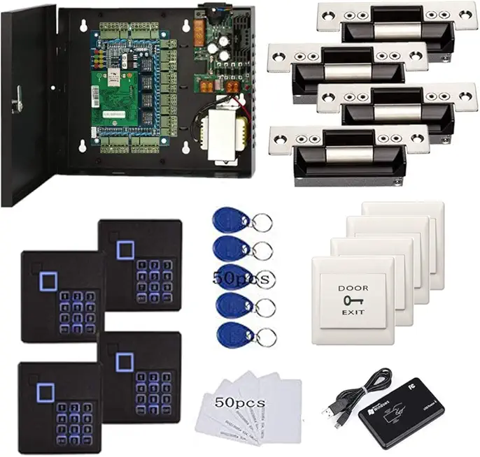 4 Doors Complete TCP/IP PIN Code RFID Card/Fob Access Control Systems ...
