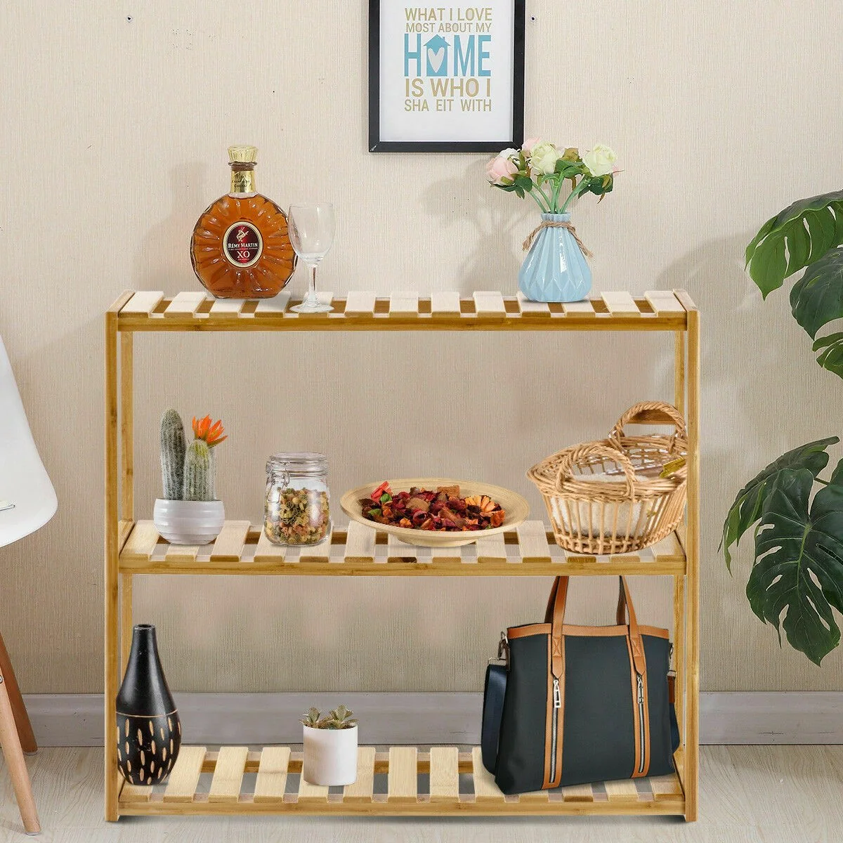 Multifunctional 3-Tier Bamboo Shelf Adjustable Utility Storage Stand ...