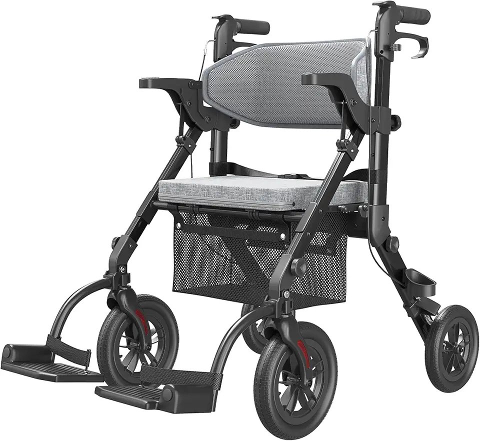 Rollator-Walkers-for-Seniors-with-Seat, Walker Wheelchair Combo, Transport-Wheelchair ...