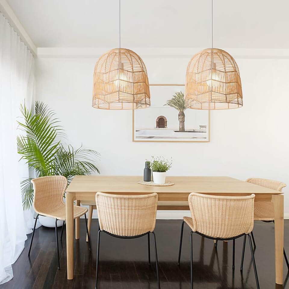 Hand Woven Rattan Pendant Lighting Fixture, Bohemian Weaving Natural ...