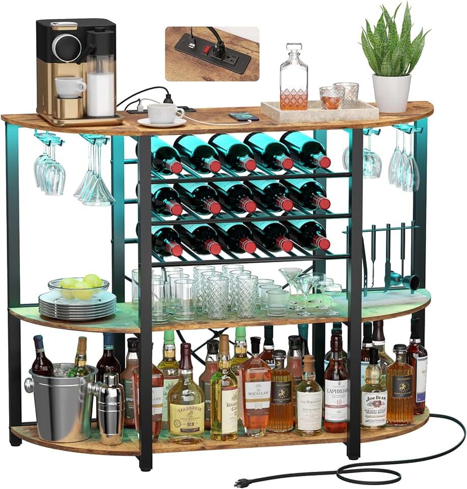Lifewit Wine Rack Table, Liquor Bar Cabinet with Outlet and LED Light ...