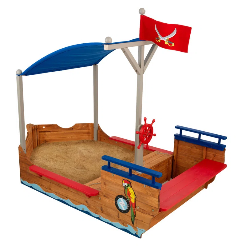 KidKraft Wooden Pirate Sandbox with Canopy, Covered Children’s Sandbox ...