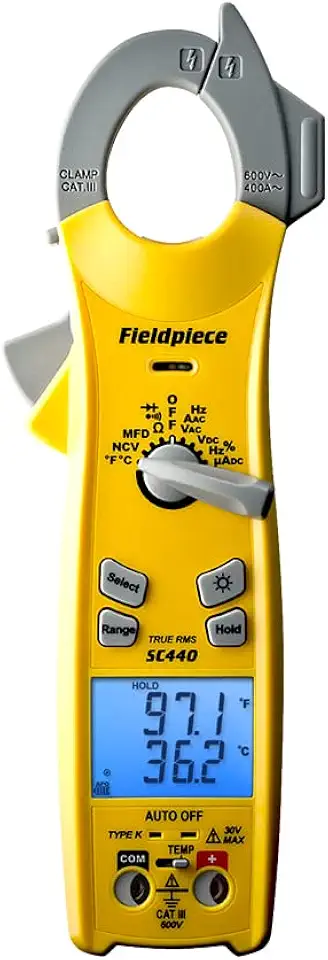 Fieldpiece SC440 True RMS Clamp Meter with Temperature, Inrush Current ...