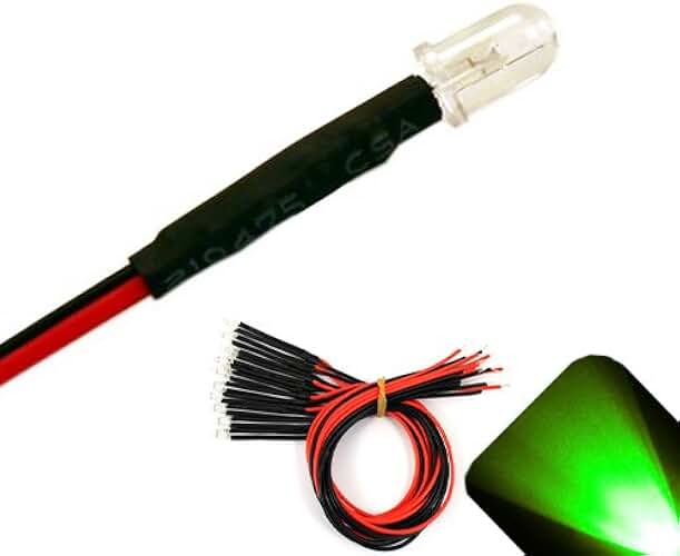 5mm 12v Pre-Wired Flickering/Candle Pure Green LED - Ultra Bright (Pack ...