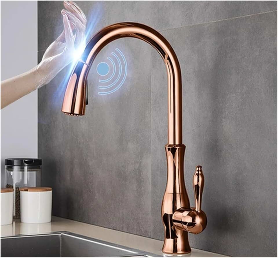 Polished Gold Sensor Kitchen Faucet Pull Out Sensitive Touch Control ...