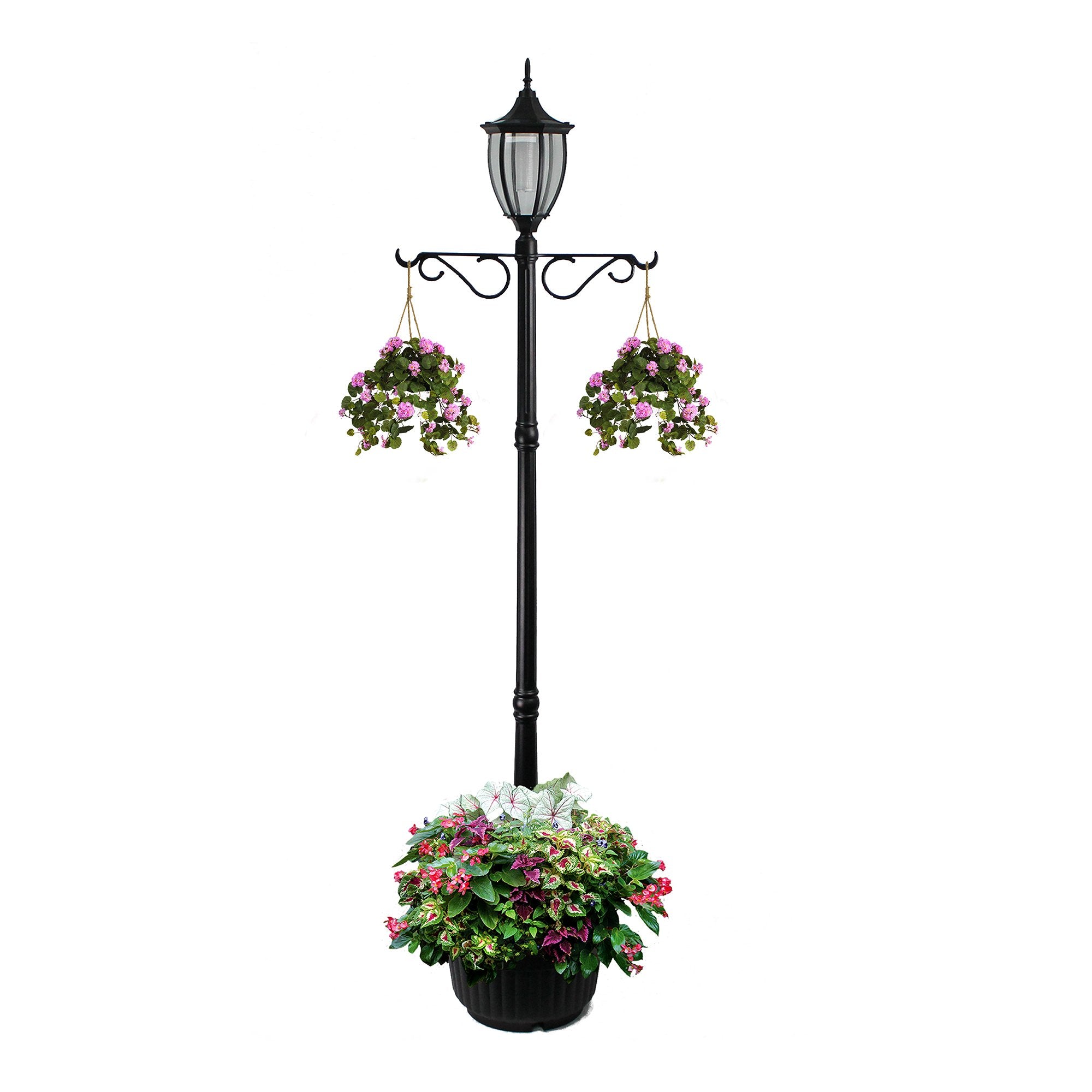SunRay Cresmont Solar Lamp Post and Planter, with Hanger, Black, Single ...