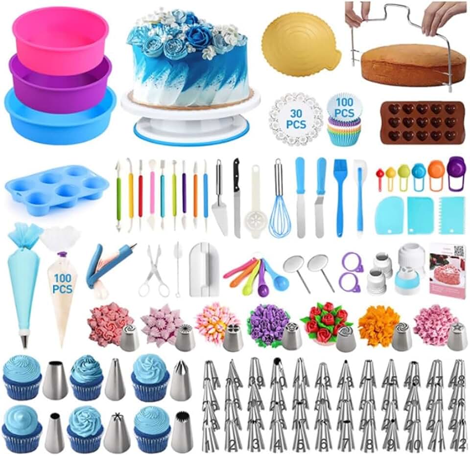 GYLXW 340 Piece DIY Cake Making Turntable Baking Tool Set with Flower ...