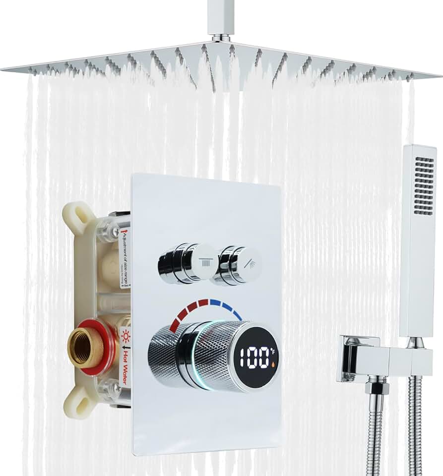 Shower System Set 16 Inches with Rain Shower Head,Shower Temperature ...