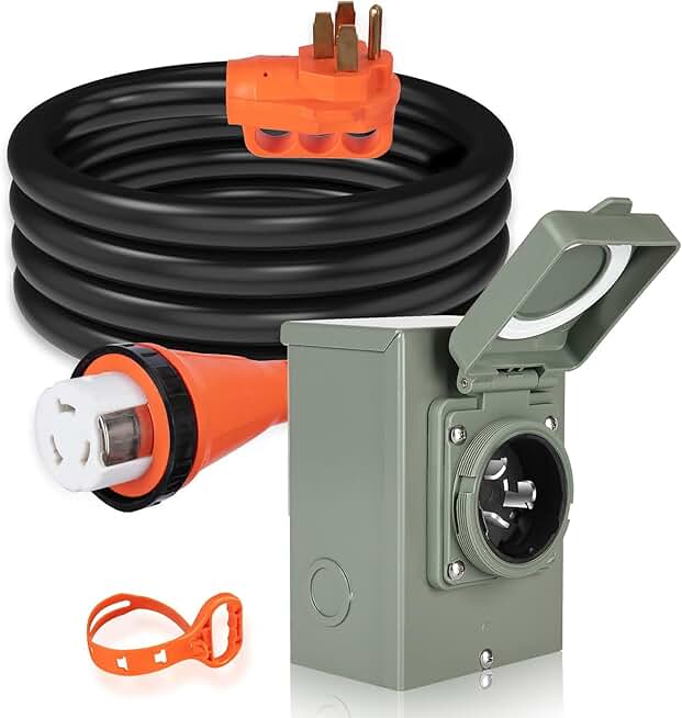 WELLUCK 50 Amp Emergency Power Combo Kit with SS2-50 Inlet Box and 15 ...