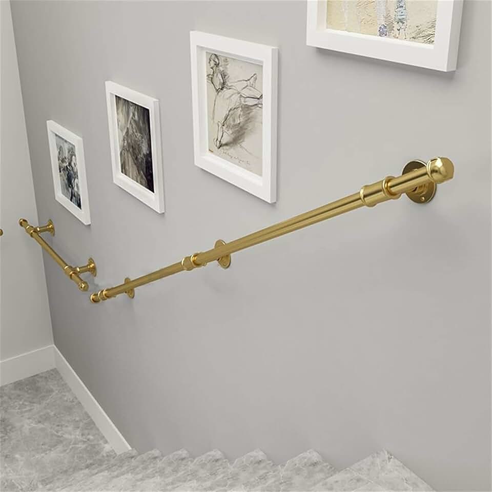 1.5ft-19.5ft Metal Stairs Handrail, Gold Wrought Iron Non-Slip Grab Bar ...